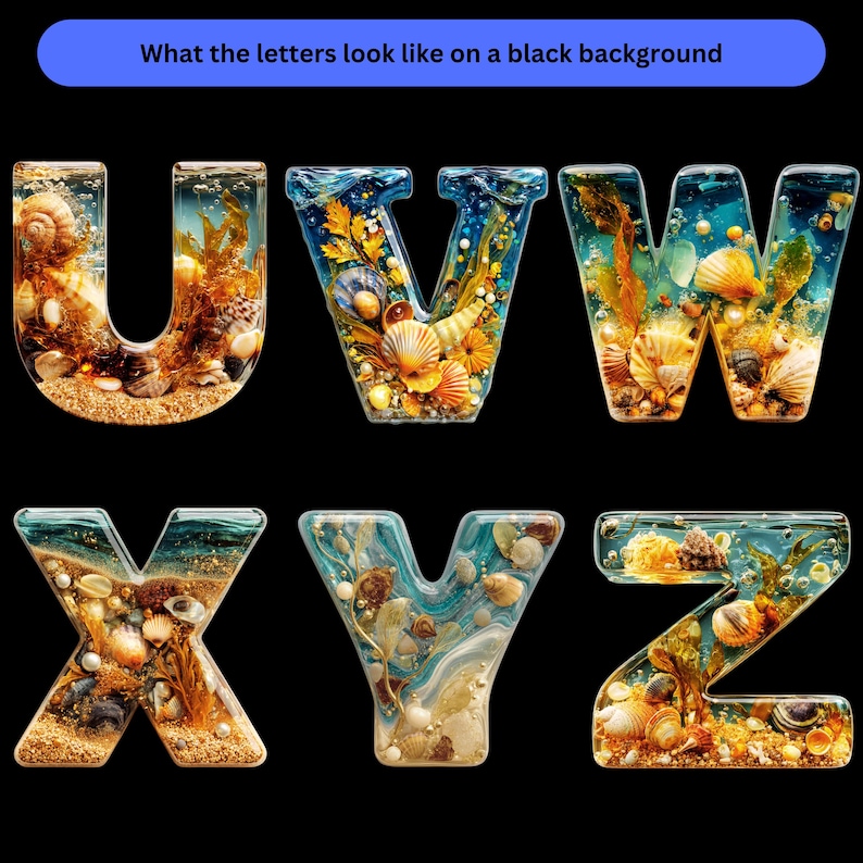 Under the Sea Alphabet Clipart: Nautical Sea Life Letters (PNG Digital ...