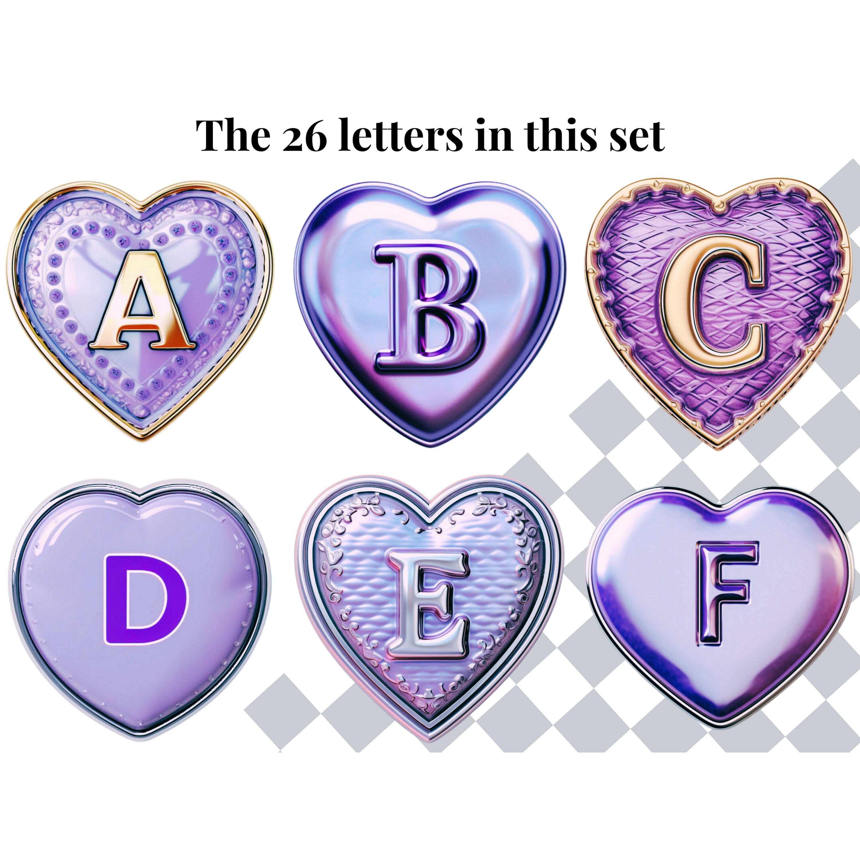 Purple Heart Alphabet Clipart: PNG Letters (digital Download) - Etsy