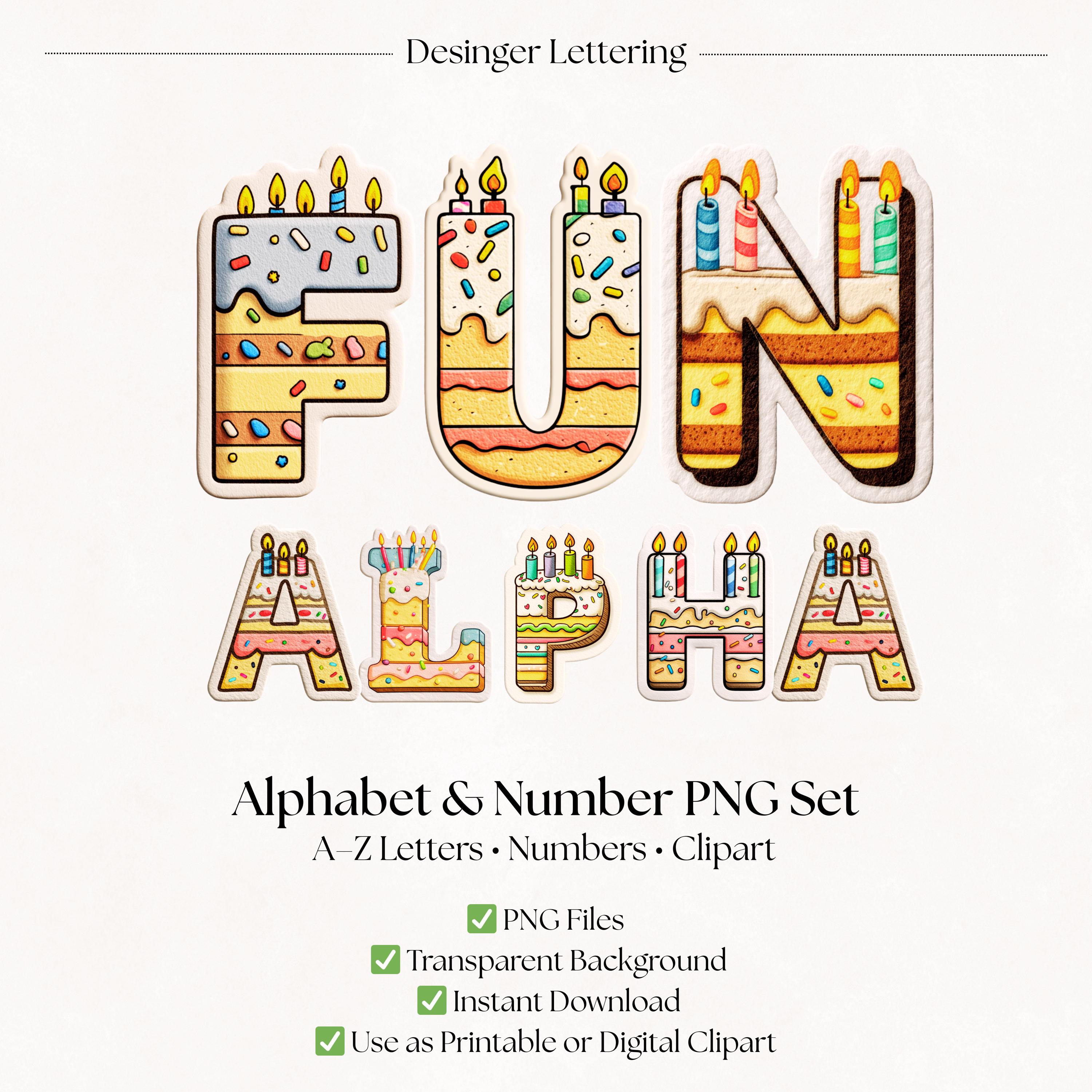 Birthday Cake Clipart Alphabet: Playful Cartoon Letters and Numbers ...