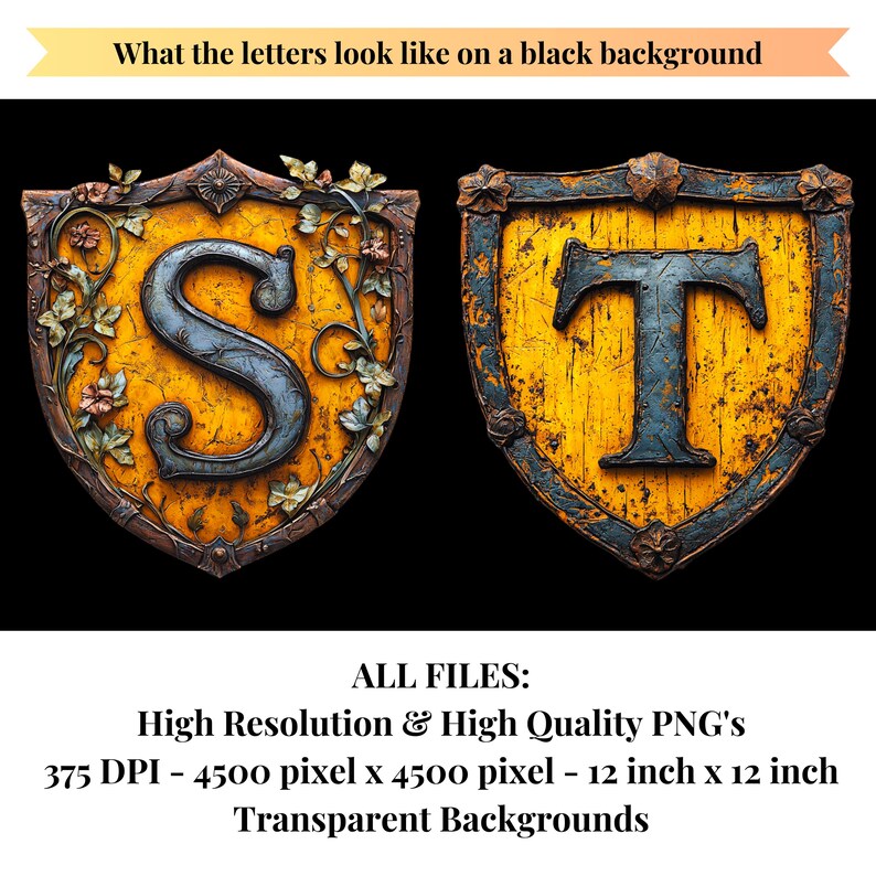 Shield PNG Clipart Alphabet Letters | Yellow Medieval Font | Fantasy ...