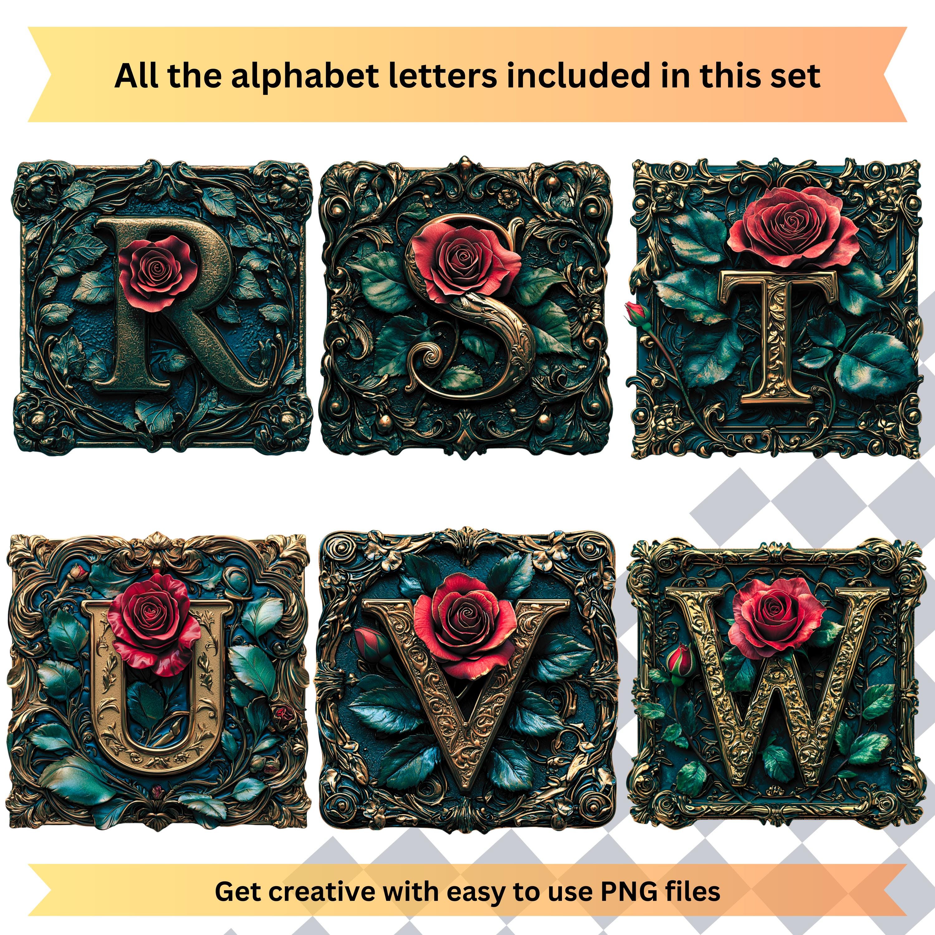 Rose Clipart Bundle, Red Rose Alphabet Letters, Instant Download Fancy ...