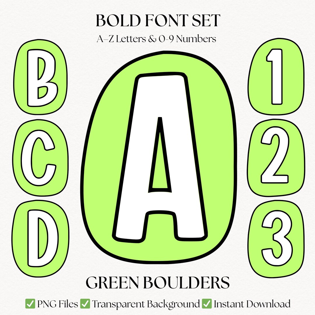 Alphabet Letters & Numbers PNG | A-Z Bold Font Fluro Green | Clipart ...