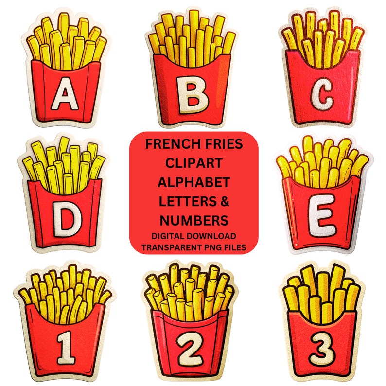 French Fries PNG Alphabet Letter | Kawaii Fast Food Clipart | Digital ...