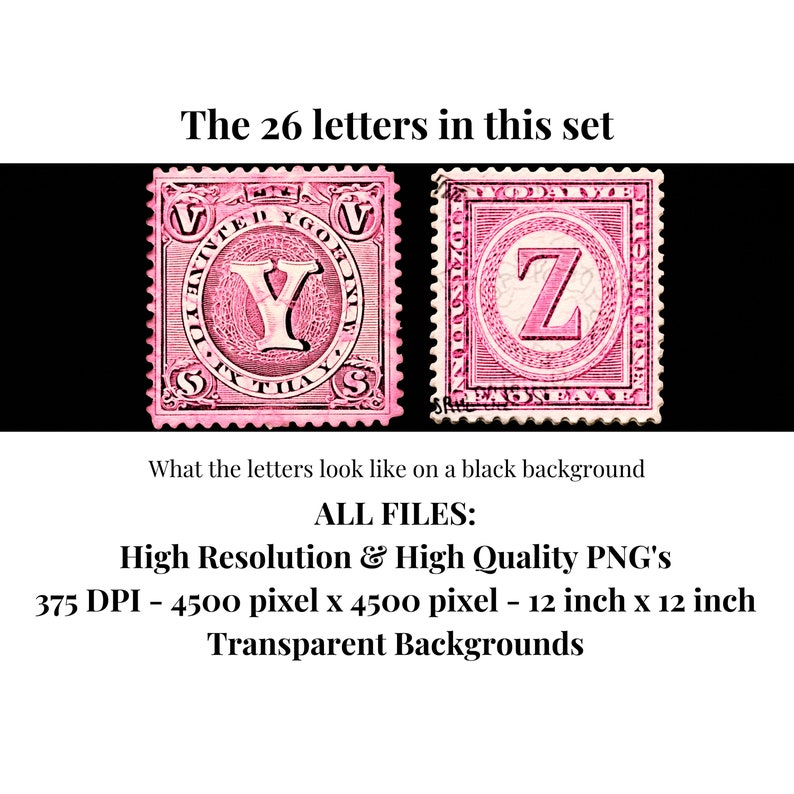 Stamp Clipart Alphabet Letters | PNG Postage Image Font Set | Pink ...