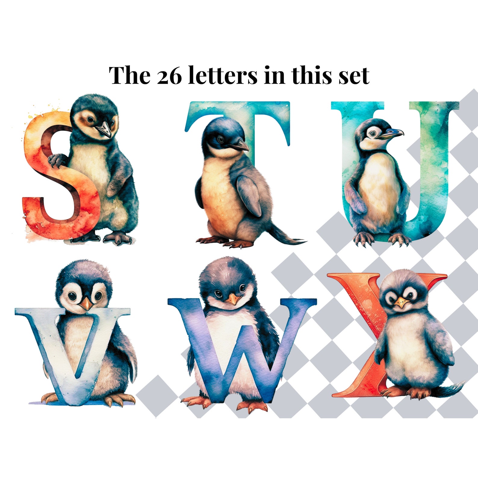 Watercolor Penguin Alphabet Clipart: A-Z Letters (digital Download) - Etsy