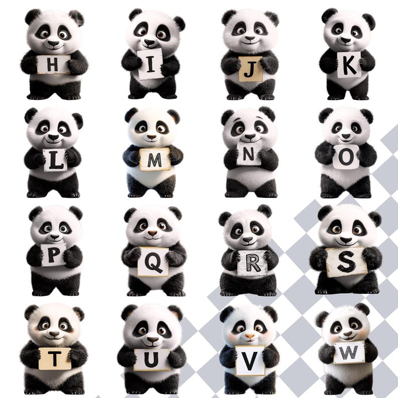 Panda Clipart Letters | Baby Animal Alphabet Fonts | PNG Typography ...