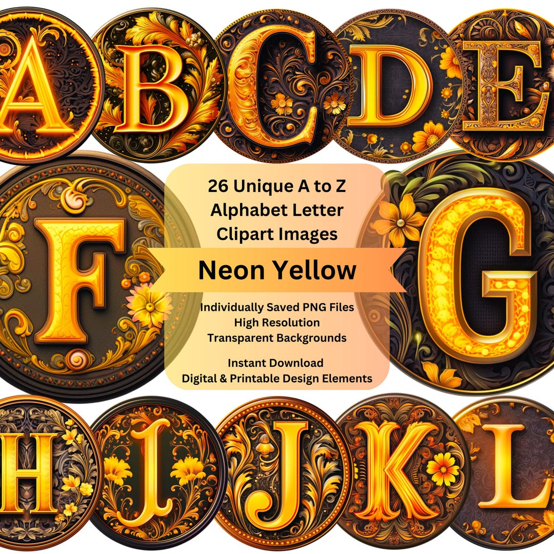 Neon Letters Clipart Alphabet PNG Files for Floral Flower Digital ...