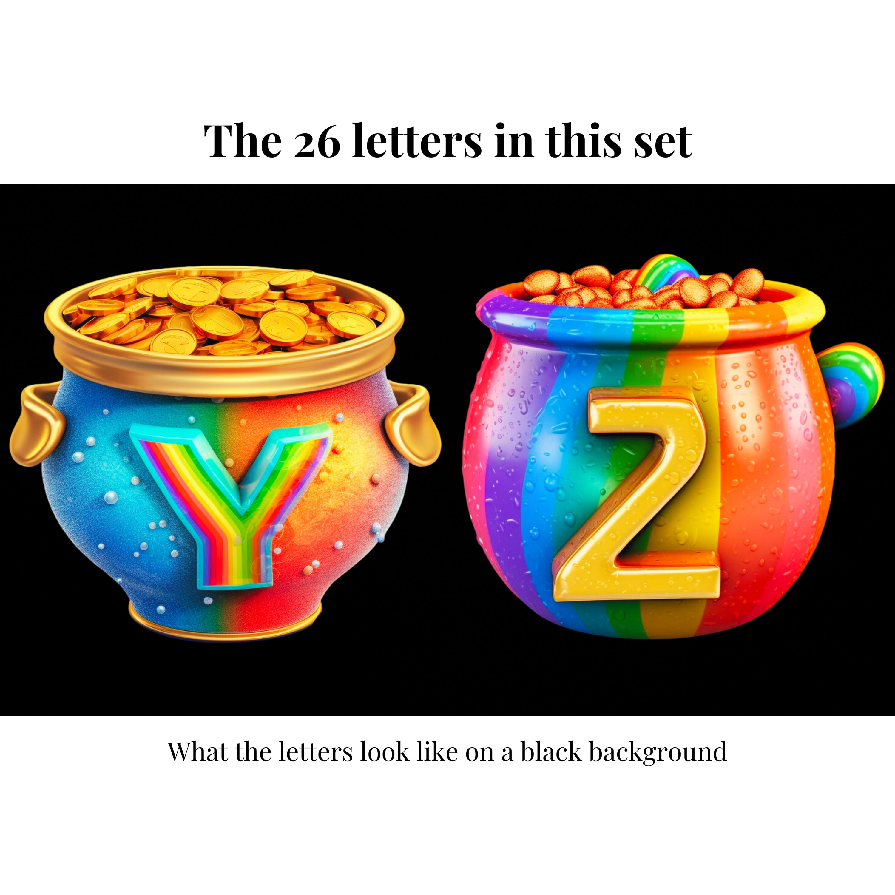 Rainbow Clipart Printable Alphabet Letters and Numbers for PNG Designs ...