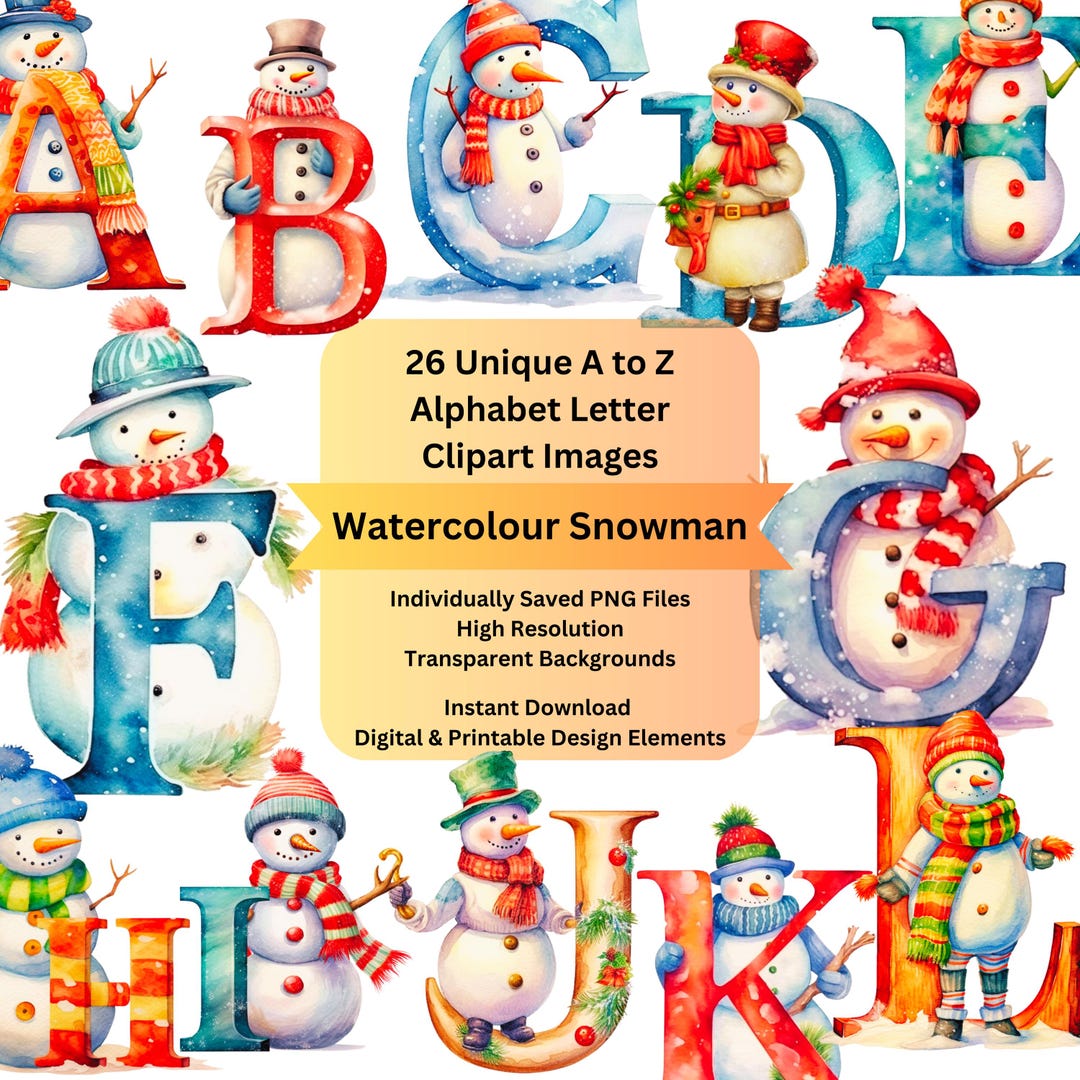 Snowman Clipart: Watercolor Christmas Alphabet Letters (digital ...