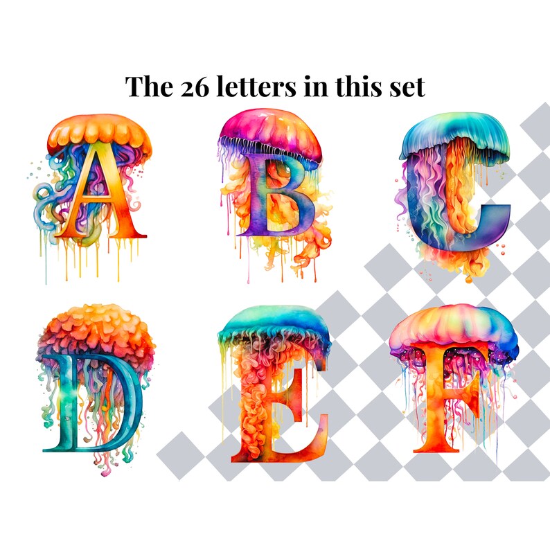 Jellyfish Digital Clipart Alphabet Letters PNG for Under the Sea ...