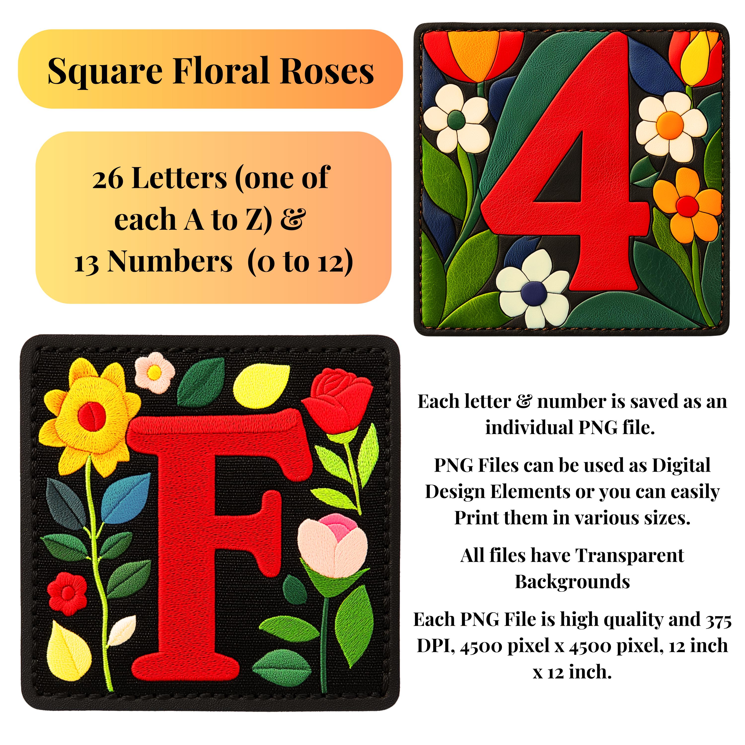 Floral Rose Alphabet Clipart: PNG Letter & Number Bundle (digital ...