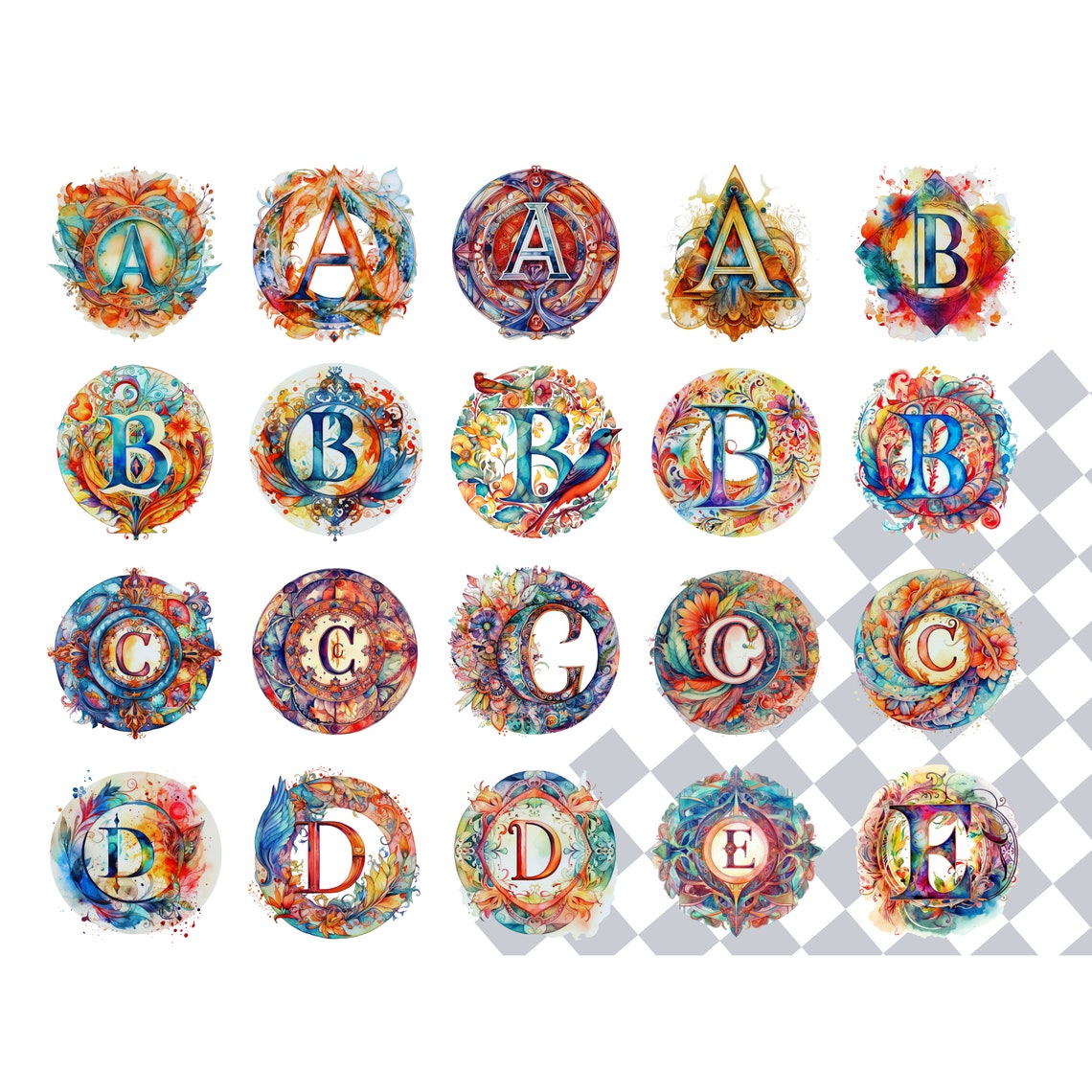Watercolor Mandala Alphabet Clipart: A-Z PNG Font (digital Download) - Etsy