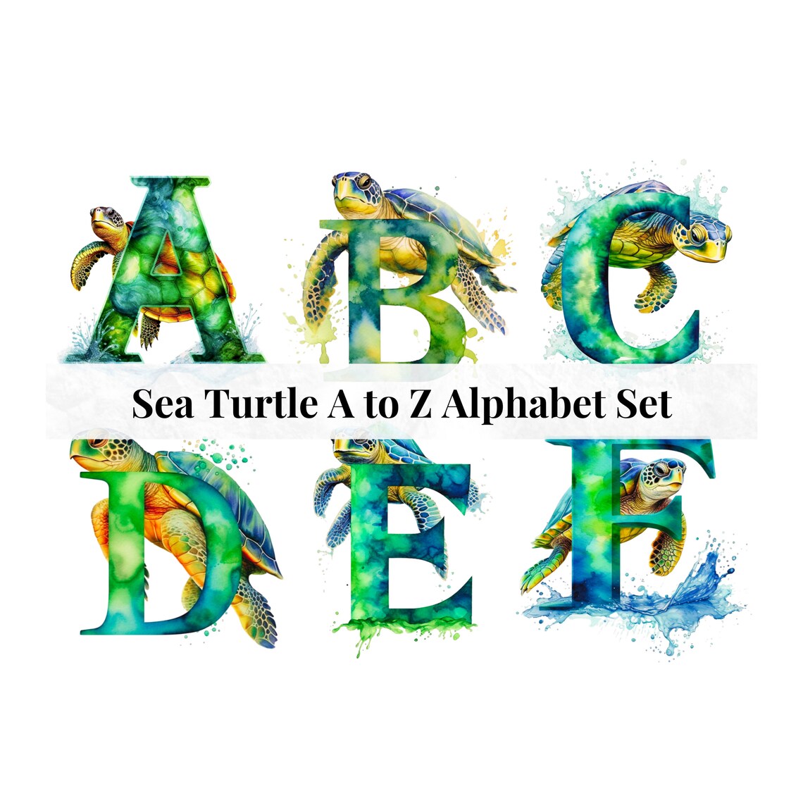 Sea Turtle PNG Watercolor Animals Alphabet Clipart for Under - Etsy ...