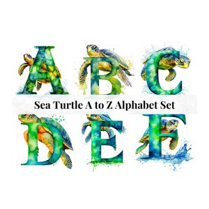 Sea Turtle PNG Watercolor Animals Alphabet Clipart for Under the Sea ...