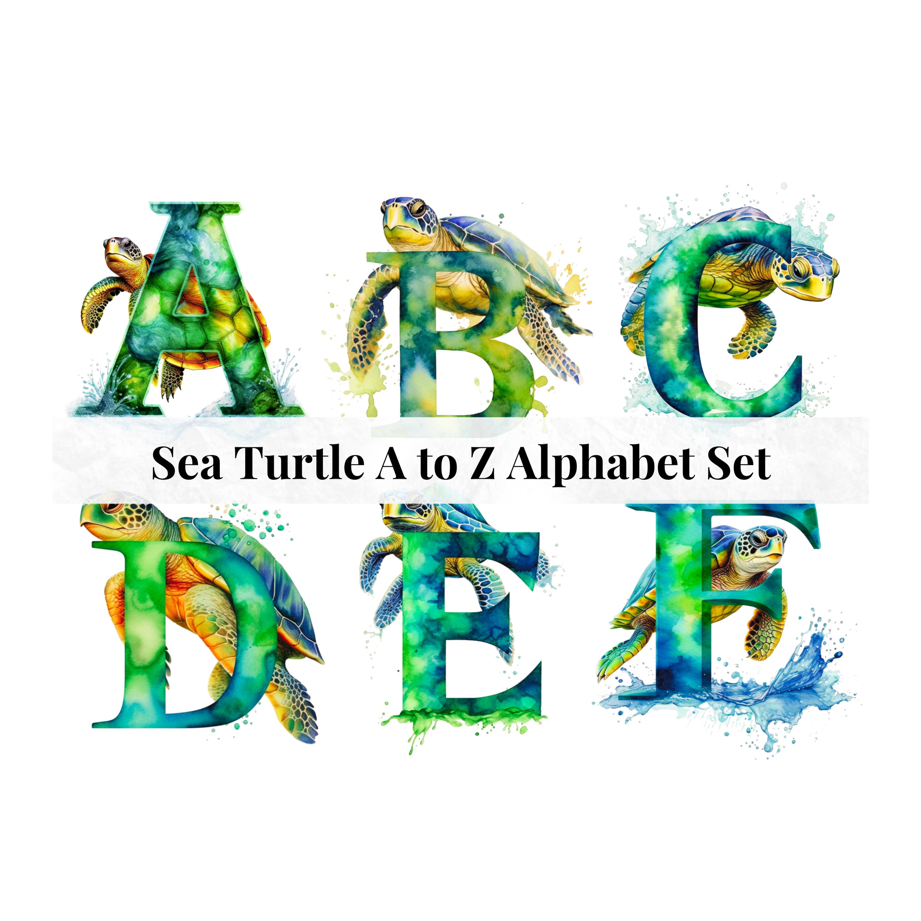 Sea Turtle PNG Watercolor Animals Alphabet Clipart for Under the Sea ...