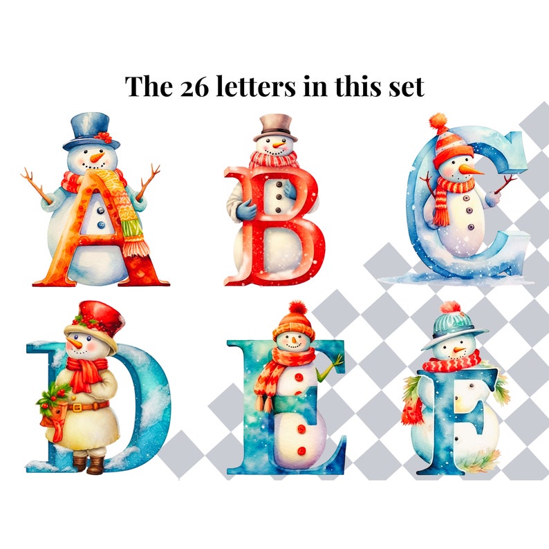 Snowman Clipart: Watercolor Christmas Alphabet Letters (digital ...