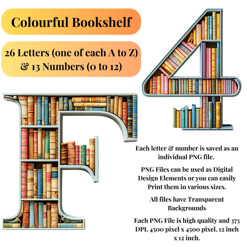 Bookcase Alphabet Clipart | Colourful Library Bookshelf A-Z Letters ...