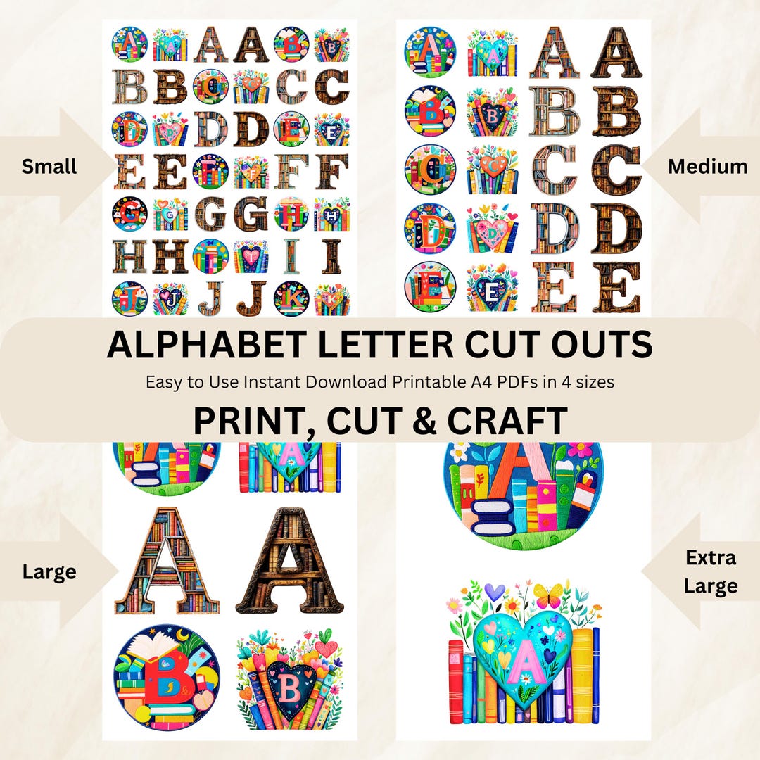 Book Theme Alphabet Letter Cut Outs: Printable Ephemera (digital ...
