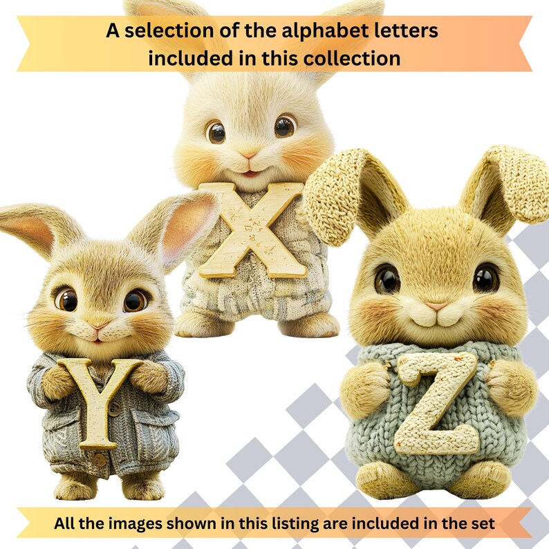 Bunny Rabbit Clipart Alphabet Letters | Easter PNG Fonts | Animal ...