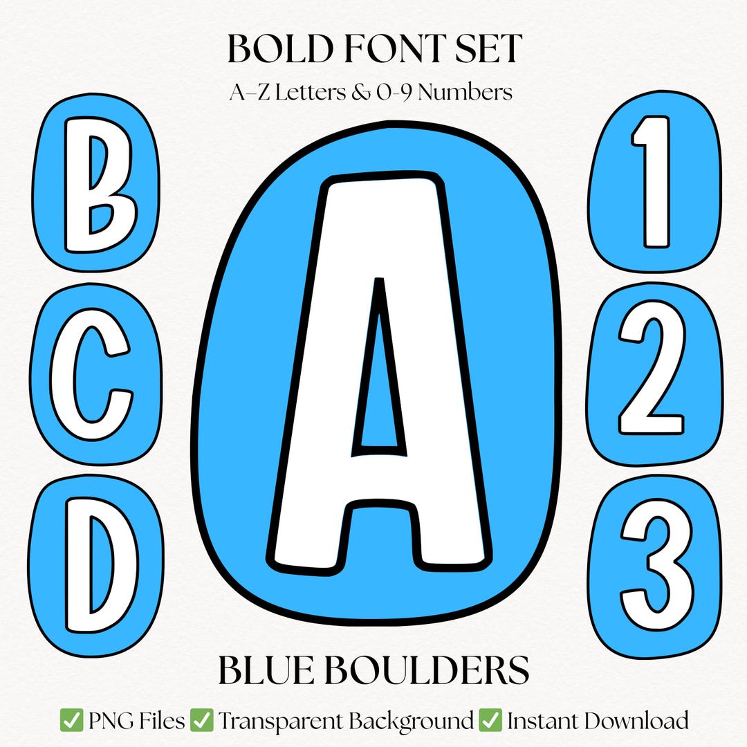 Alphabet Letters & Numbers PNG | A-Z Blue Bold Font | Clipart Monogram ...