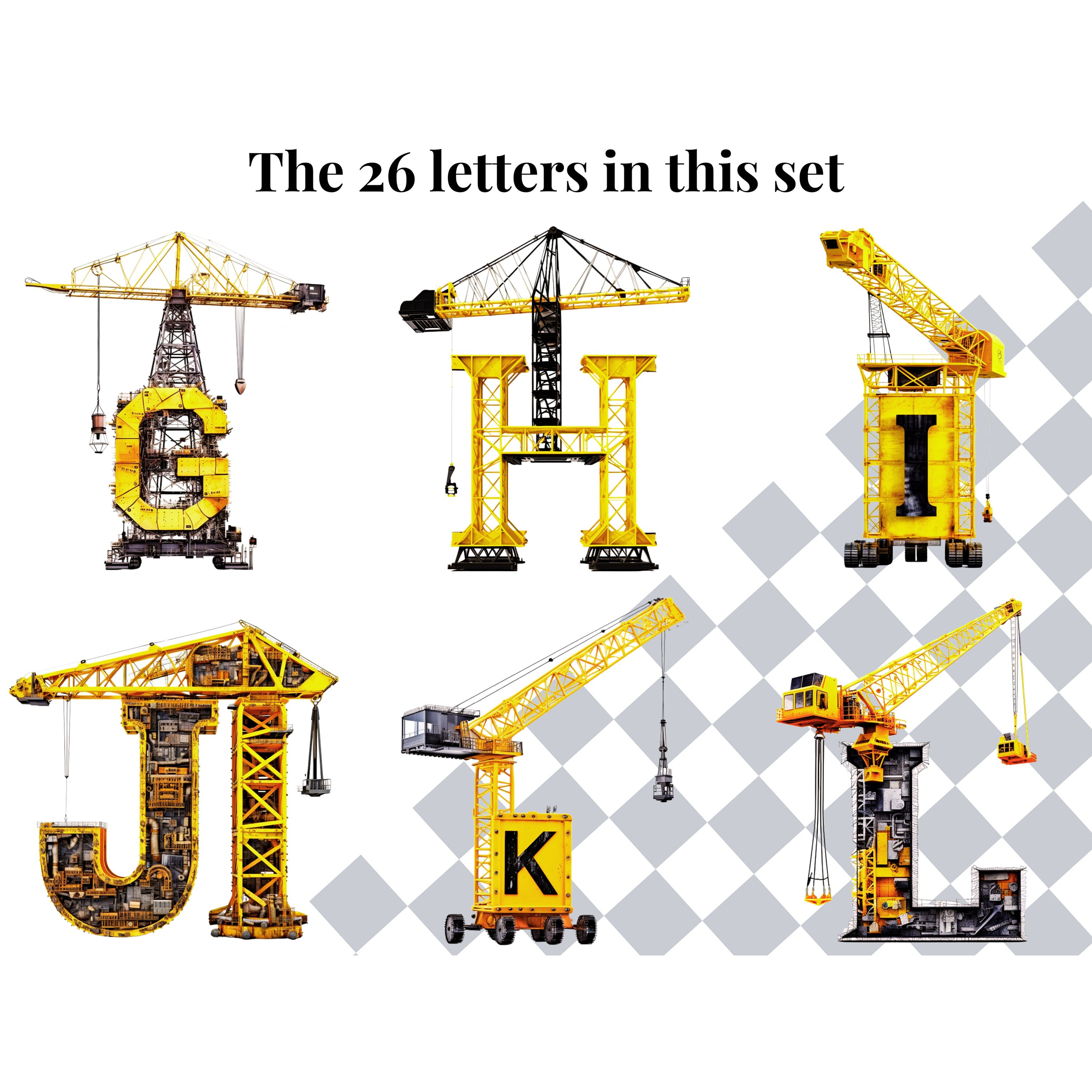 Crane Clipart Alphabet Letters | Construction A-Z Font Bundle | Builder ...