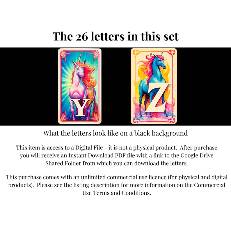 Unicorn Alphabet Letters Clipart: A-Z PNG Digital Paper (digital ...