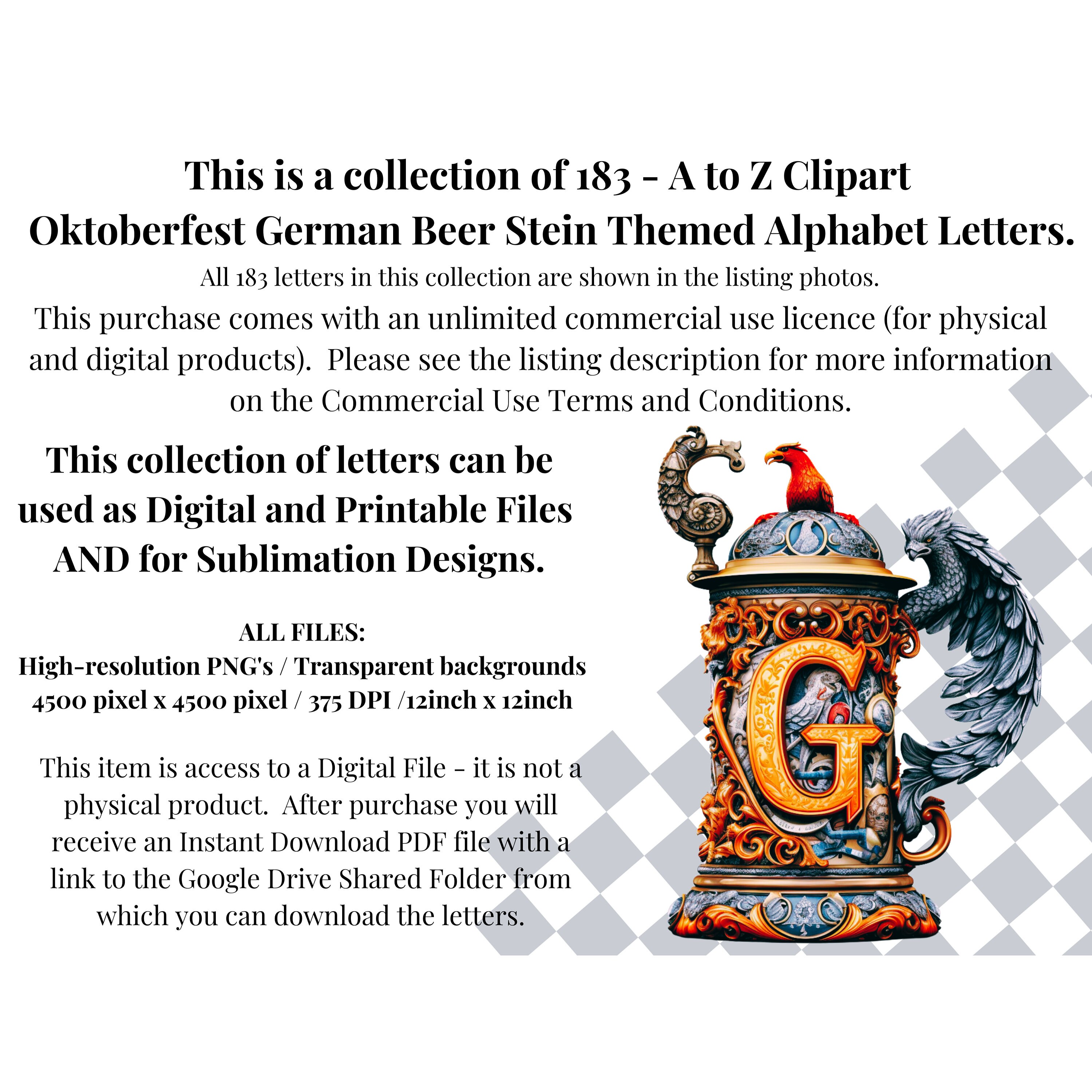Beer Stein Clipart Alphabet Letters PNG Files for Oktoberfest Digital ...