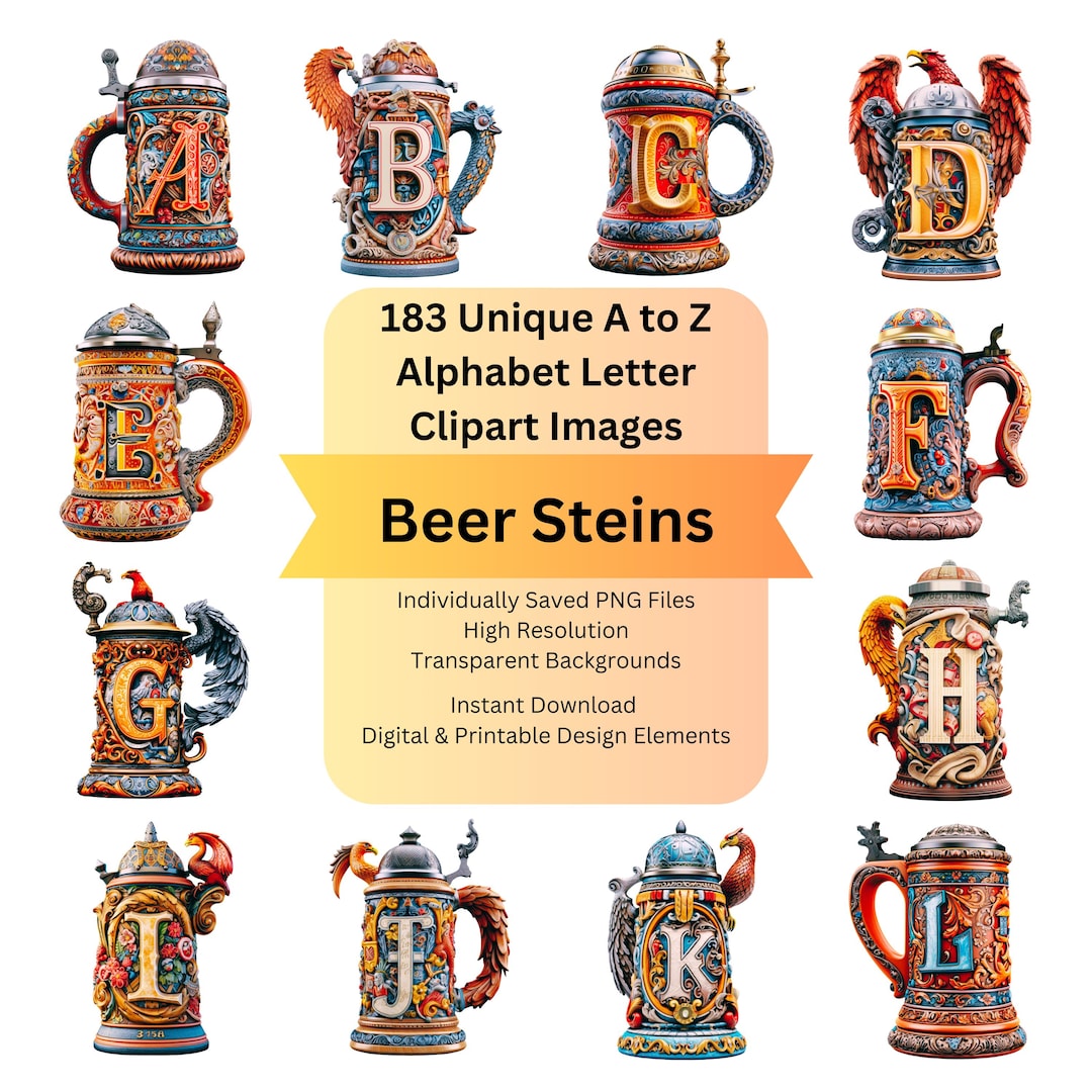 Beer Stein Clipart Alphabet Letters PNG Files for Oktoberfest Digital ...