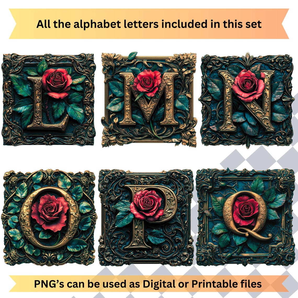 Rose Clipart Bundle, Red Rose Alphabet Letters, Instant Download Fancy ...