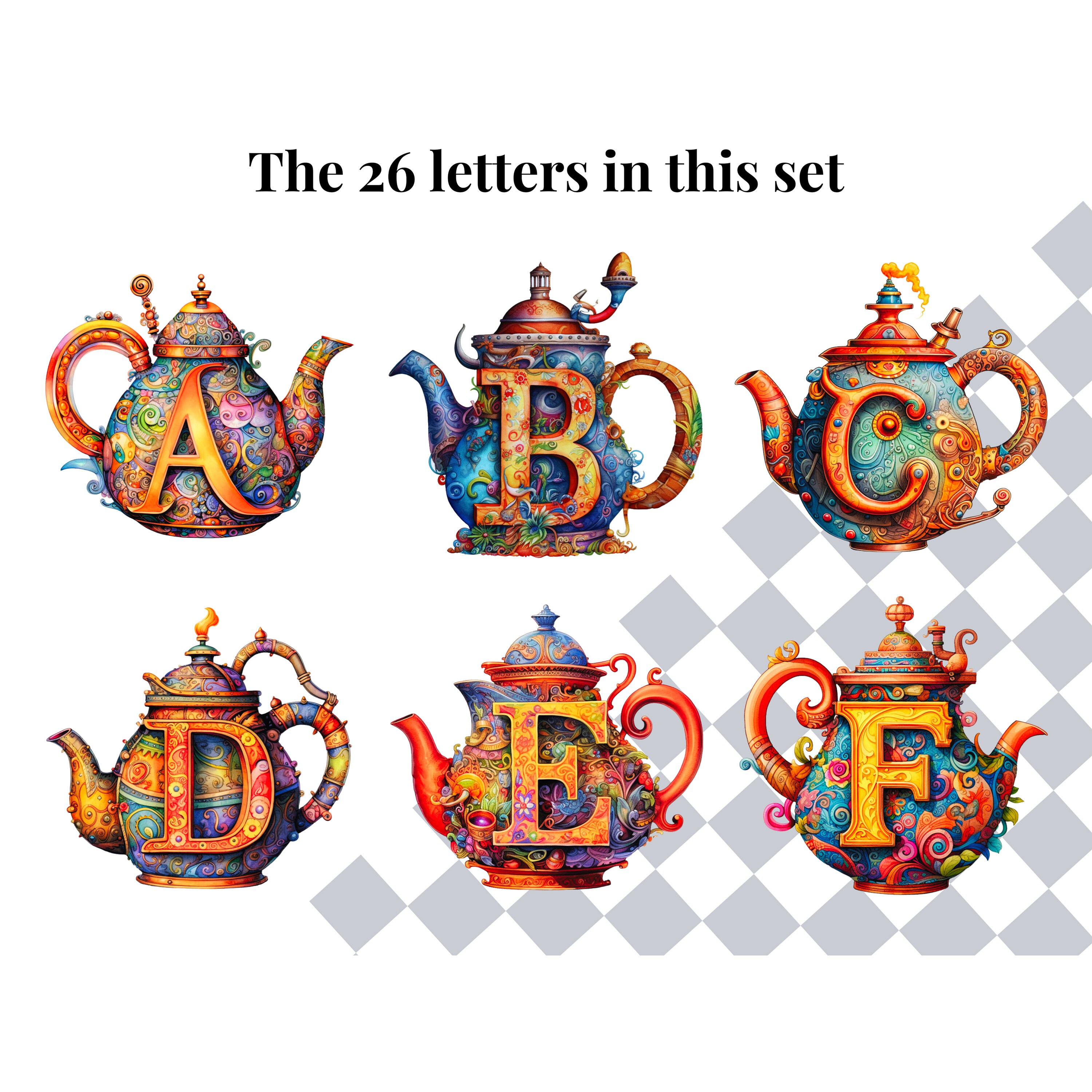 Fantasy Teapot Alphabet Clipart: A-Z Letters PNG (digital Download) - Etsy
