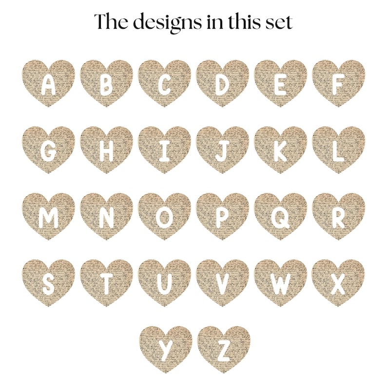 Vintage Heart Alphabet Letters & Numbers | Poetic Words Clipart ...