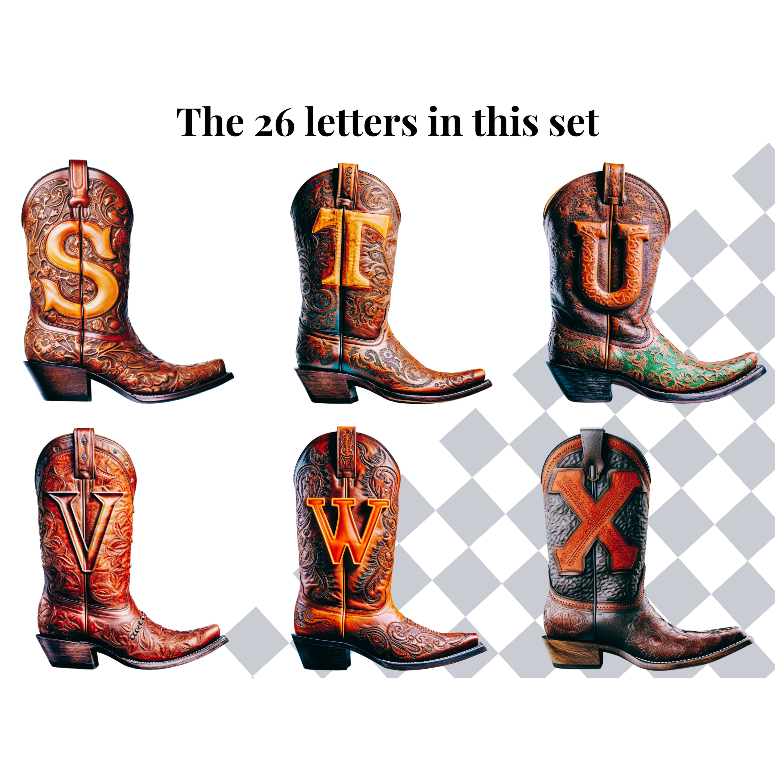 Cowboy Boot Alphabet Clipart: Western Letters PNG (digital Download) - Etsy