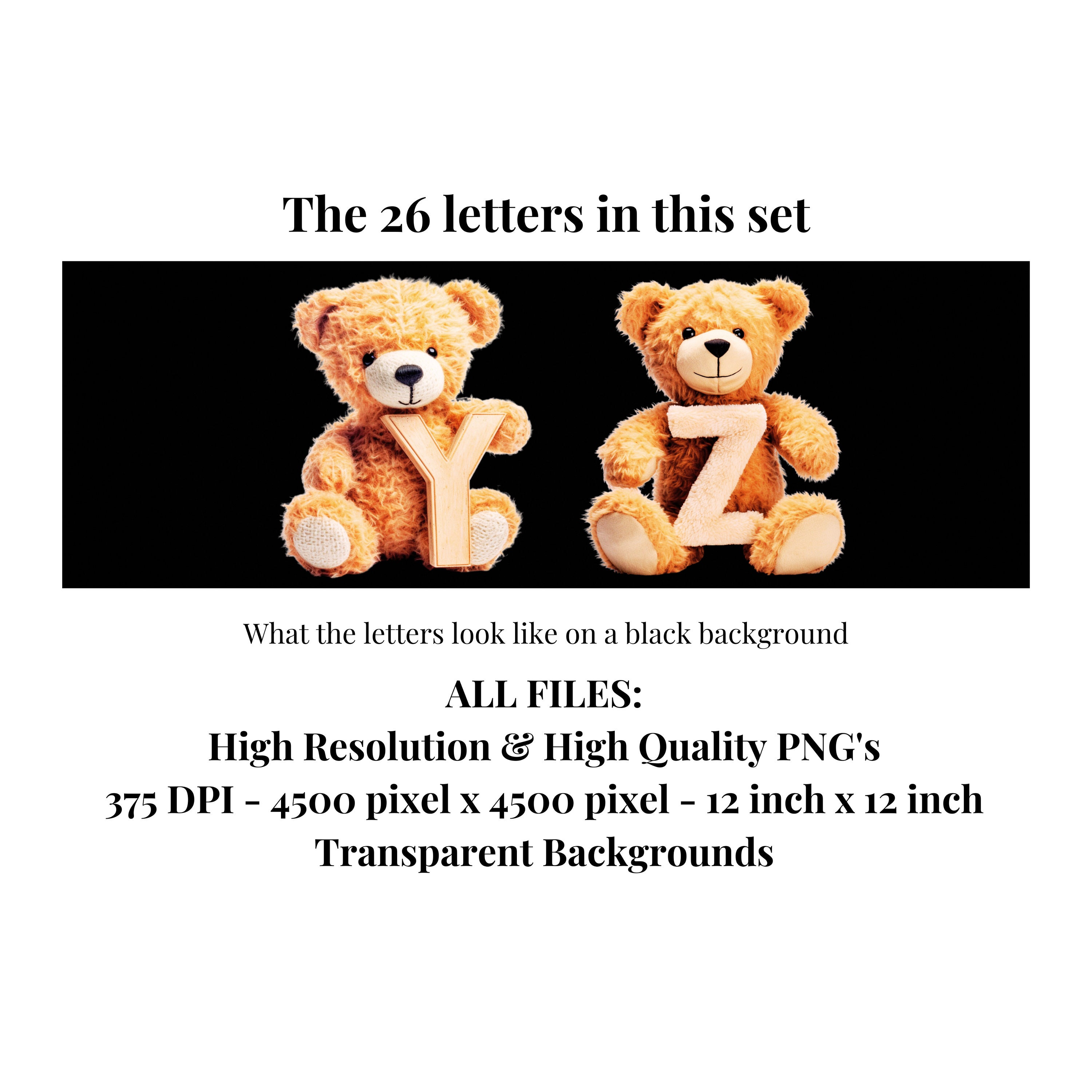 Teddy Bear Digital Clipart Alphabet Letters PNG for Files for Cricut ...