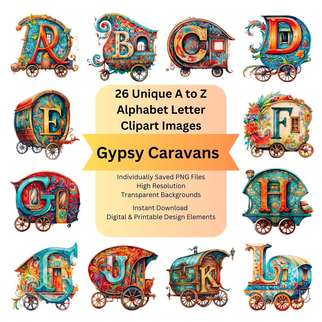 Boho Gypsy Clipart Alphabet Letters PNG Files for Digital Download ...