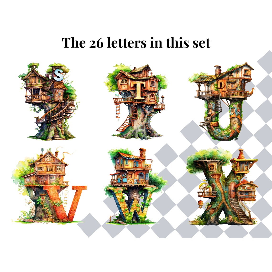 Treehouse Clipart Watercolor Letters PNG Font for Cricut - Etsy