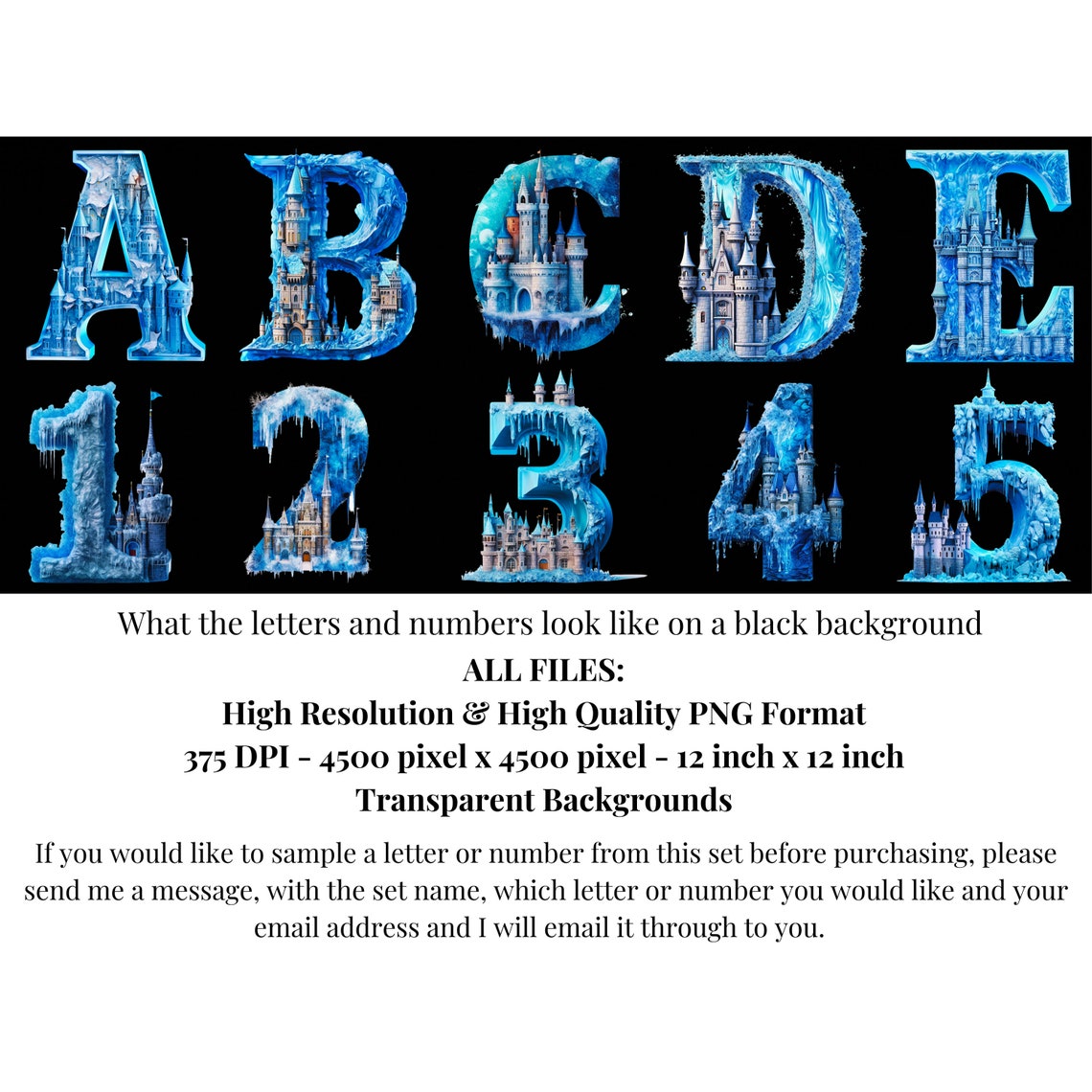 Frozen Castle Alphabet Letters & Numbers for Instant Download, Cute ...