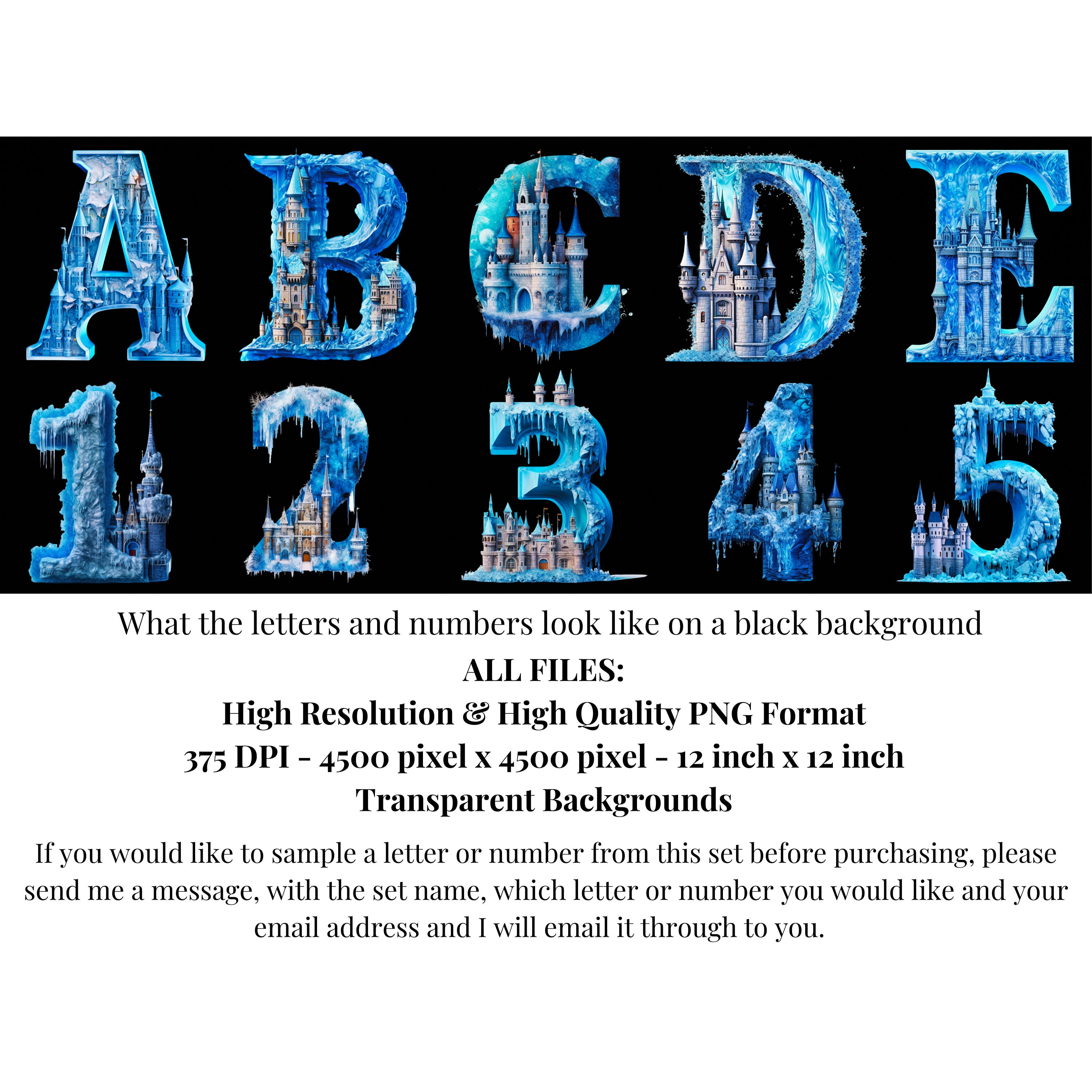 Frozen Castle Alphabet Letters & Numbers for Instant Download, Cute ...