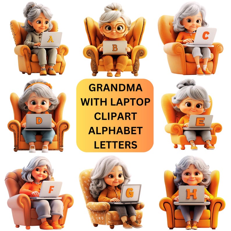 Grandma Alphabet Clipart: Whimsical PNG Letters (digital Download) - Etsy