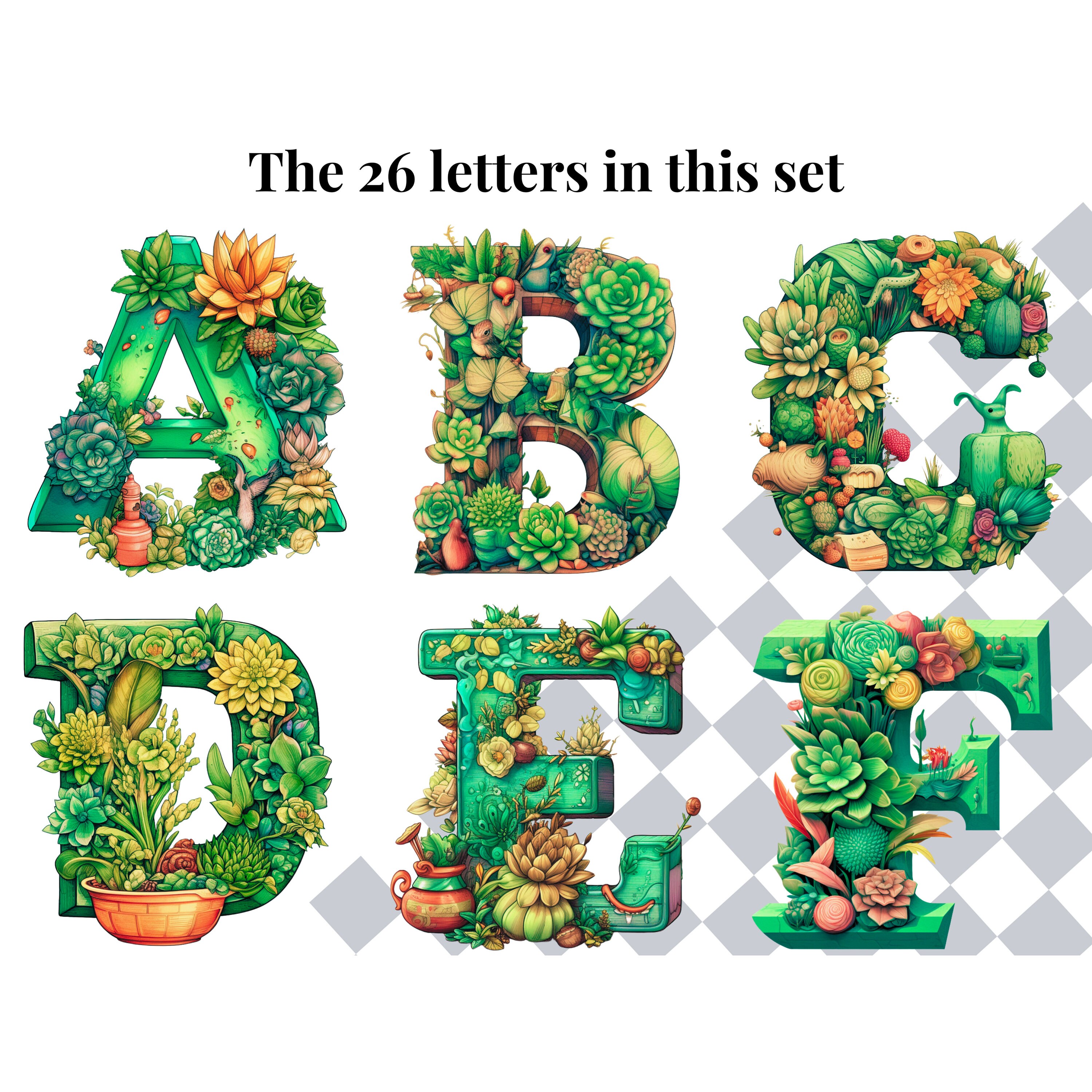 Succulent Clipart Alphabet Letters PNG Files for Cactus Digital ...
