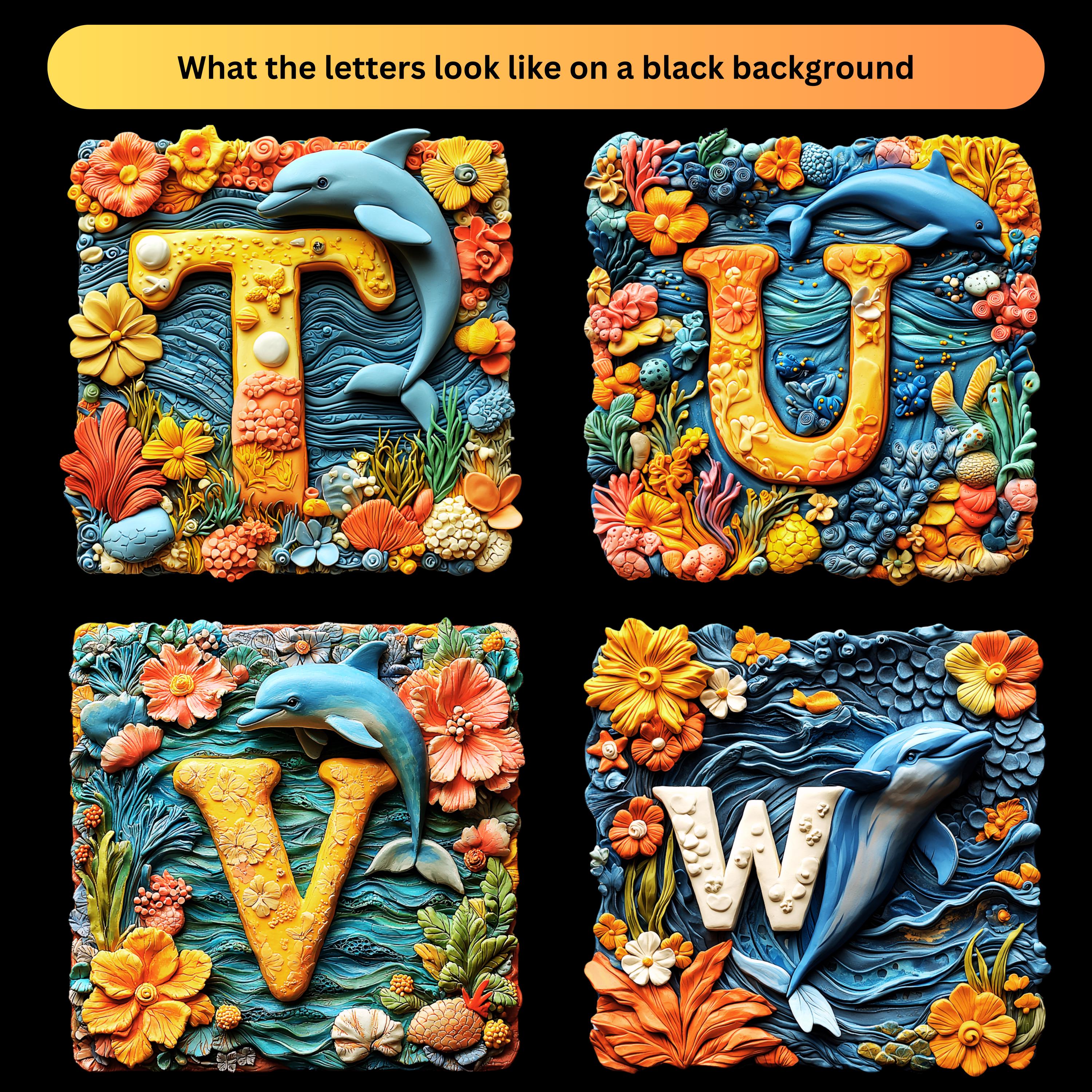Dolphin Alphabet Clipart: Under the Sea Letters (PNG Digital Download ...