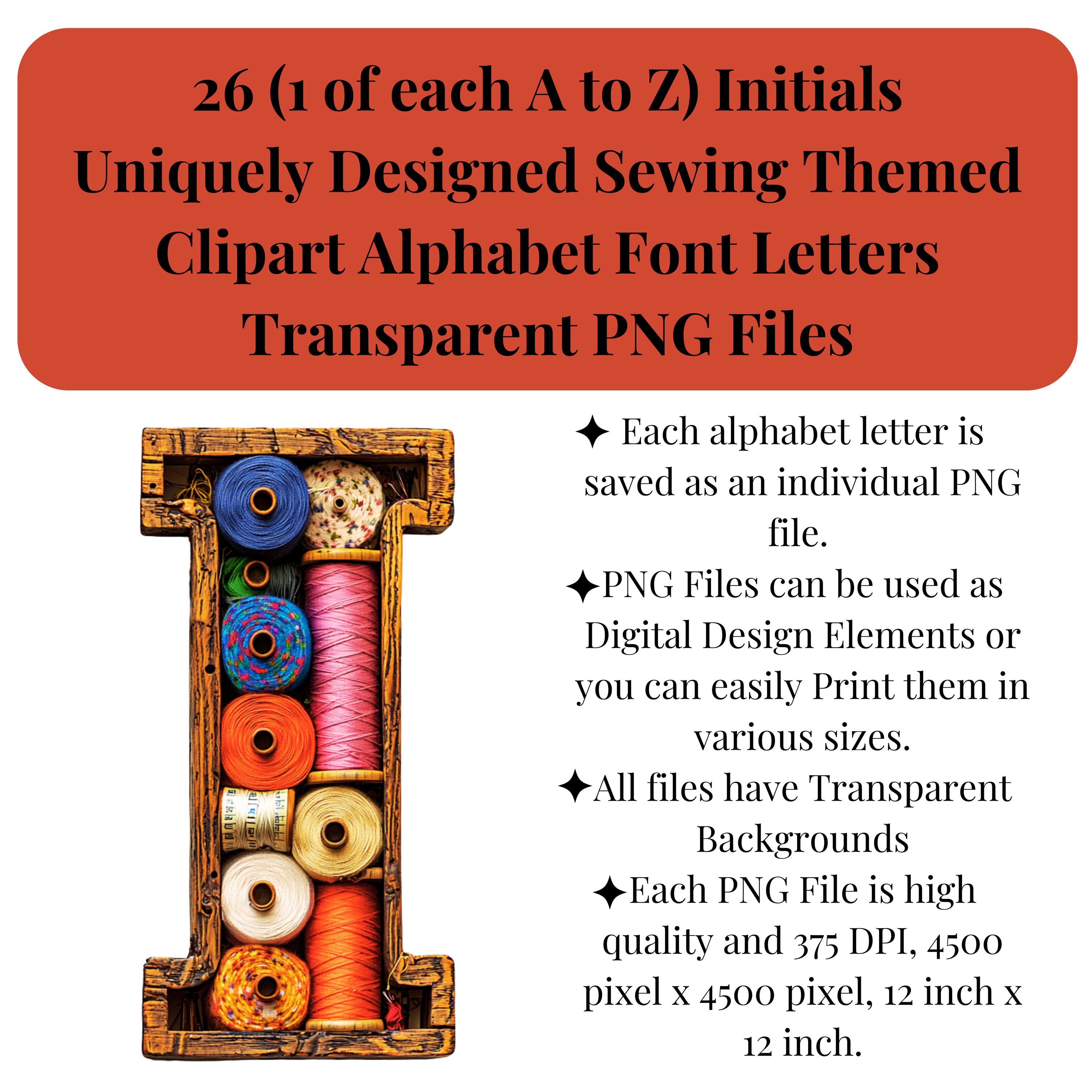 Sewing Clipart Alphabet Letters | PNG Craft Fonts | Decorative ...