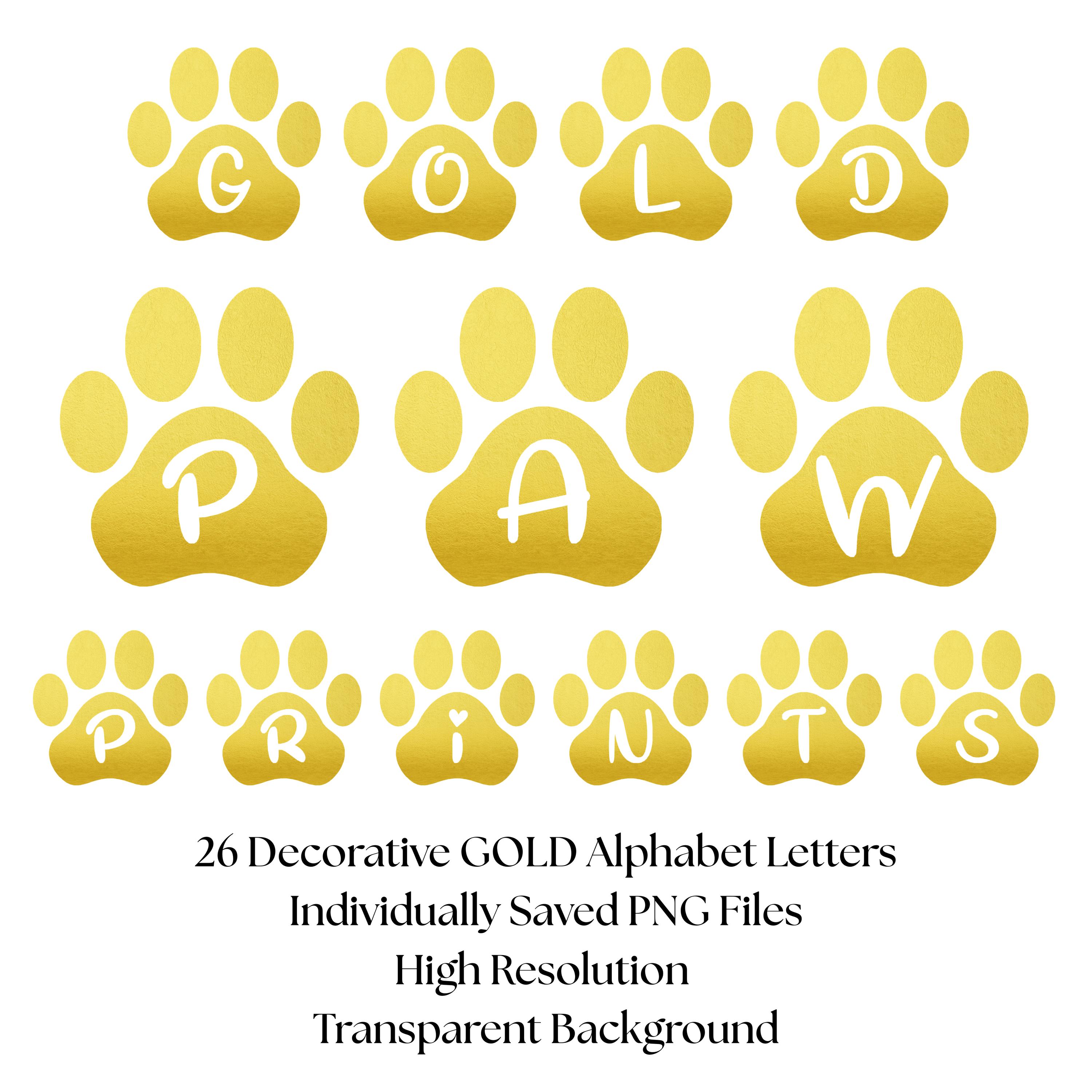 Gold Paw Print Alphabet Letters PNG A-Z, Dog Paw Font, Cat Paw Clipart ...