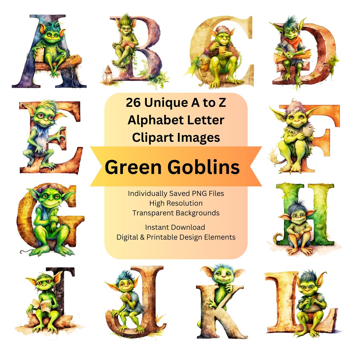 Goblin Alphabet Clipart: A-Z Letter PNG Files (digital Download) - Etsy
