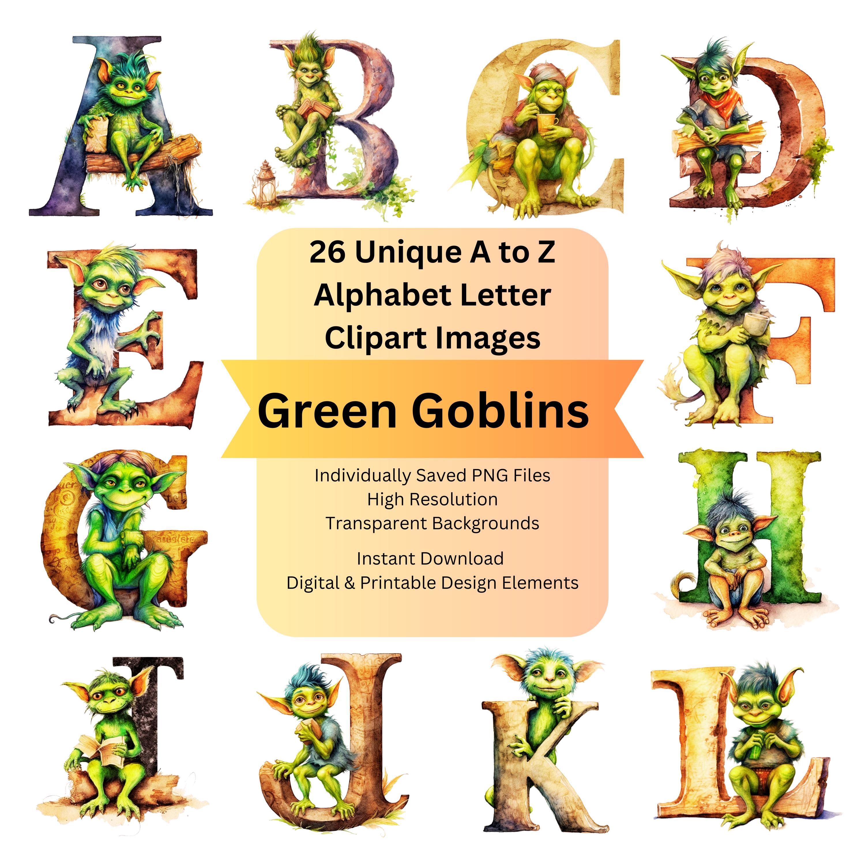 Goblin Clipart Alphabet Letters PNG Files for Goblins Digital Download ...