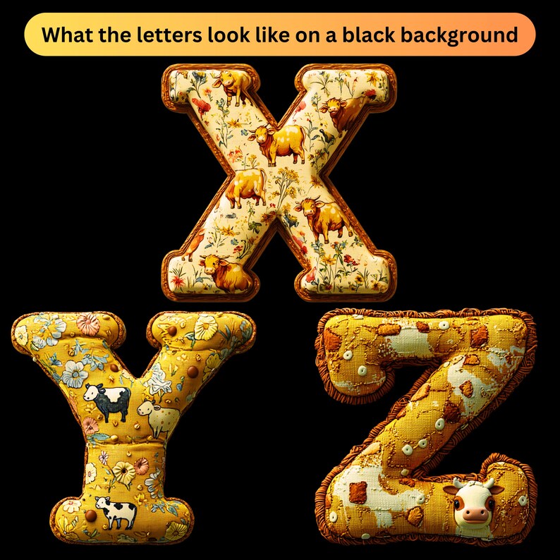 Cow Clipart Alphabet Letters for Farm Animal Clip Art PNG, Farm Theme ...