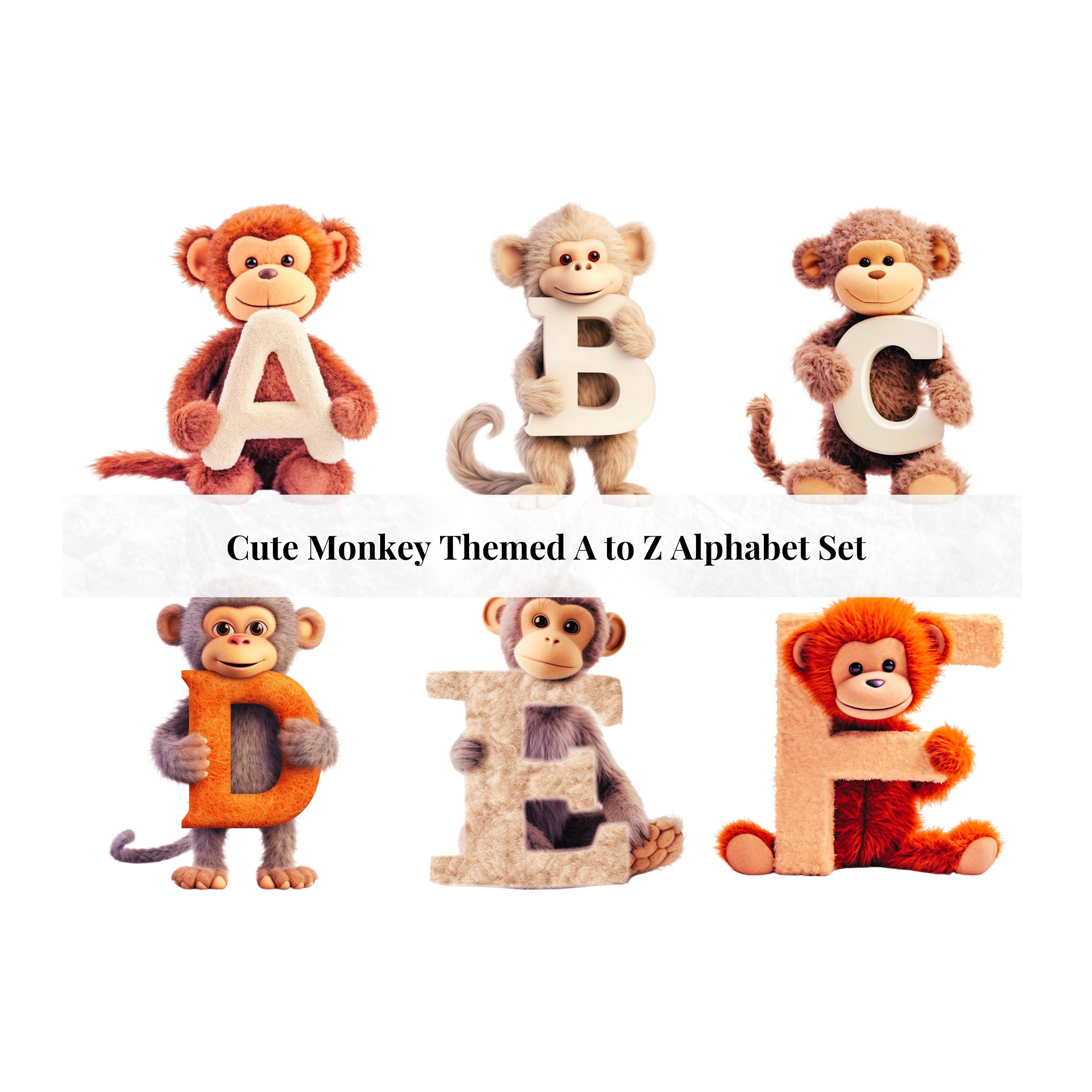 Monkey Clipart Alphabet Letters PNG for Commercial Use Font - Etsy