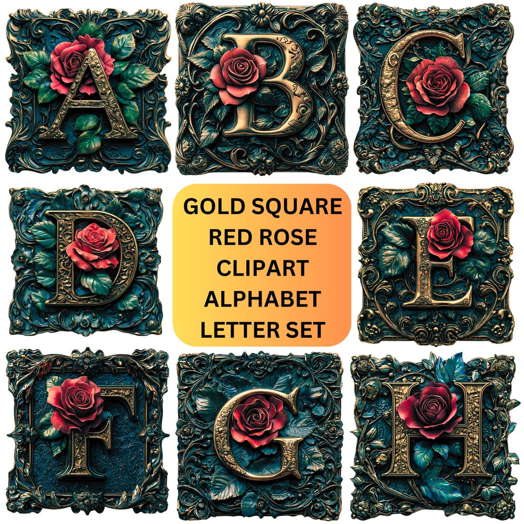 Red Rose Alphabet Letter Clipart Set for Floral Letters and Fonts, Junk ...
