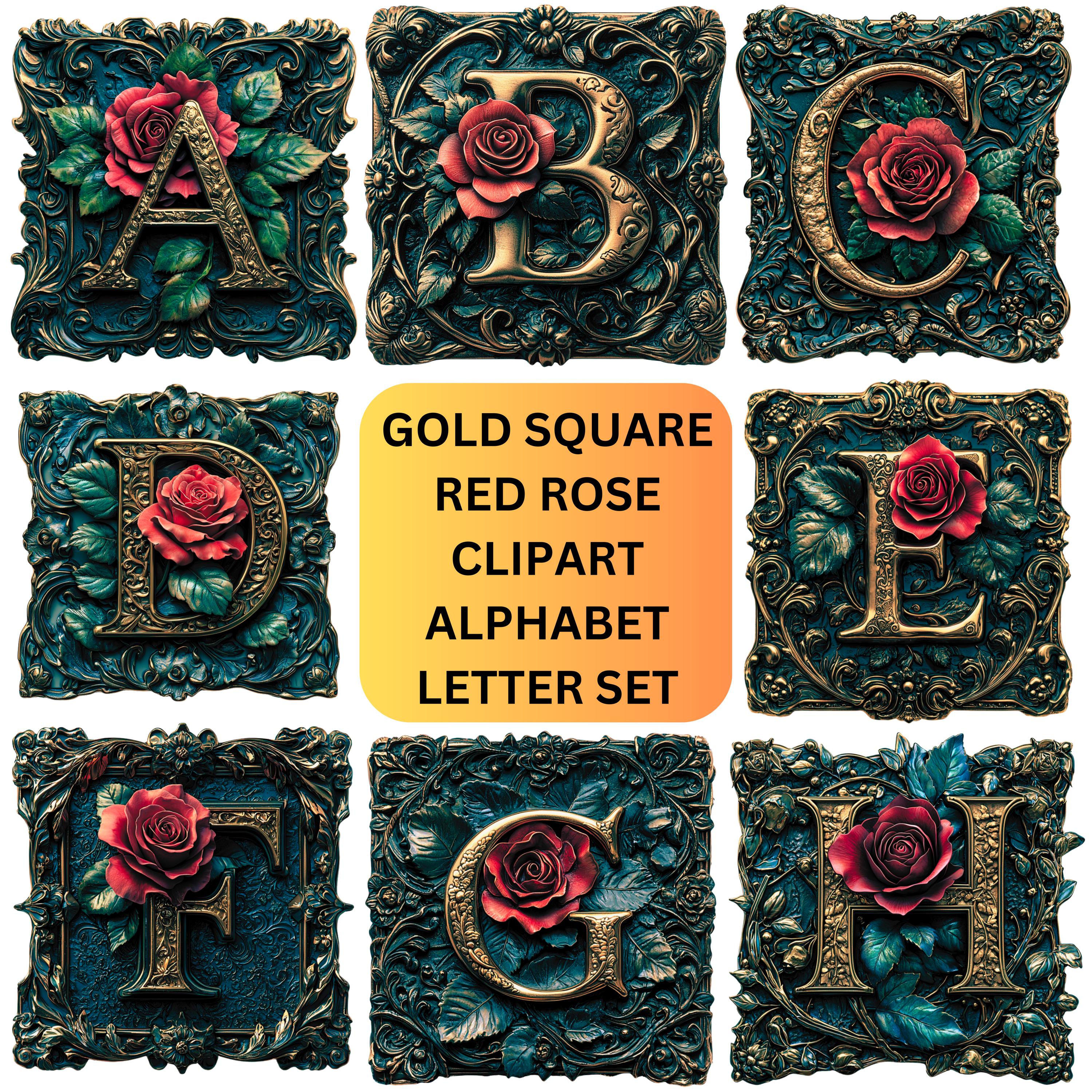 Rose Clipart Bundle, Red Rose Alphabet Letters, Instant Download Fancy ...