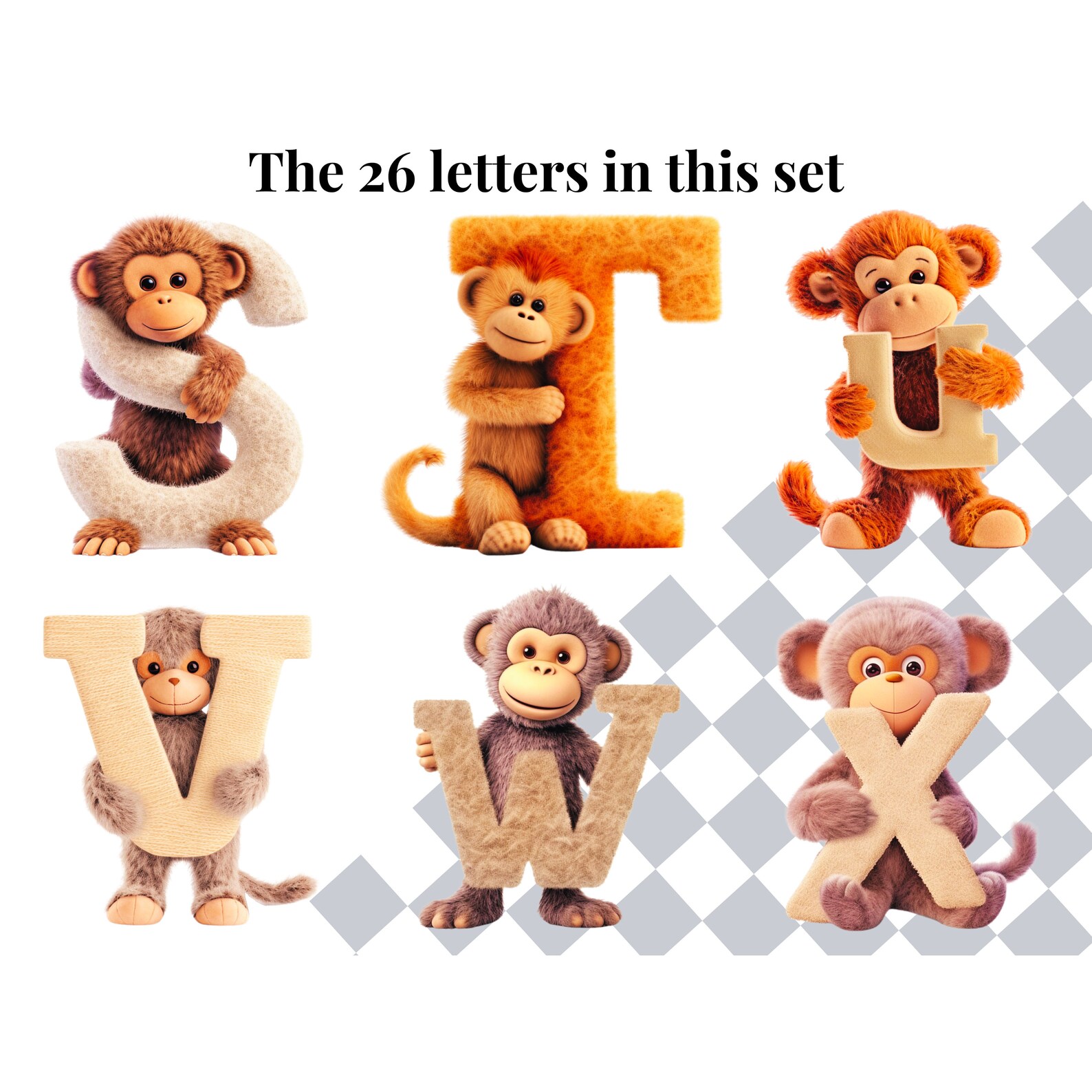 Monkey Clipart Alphabet Letters PNG for Commercial Use Font Bundle ...
