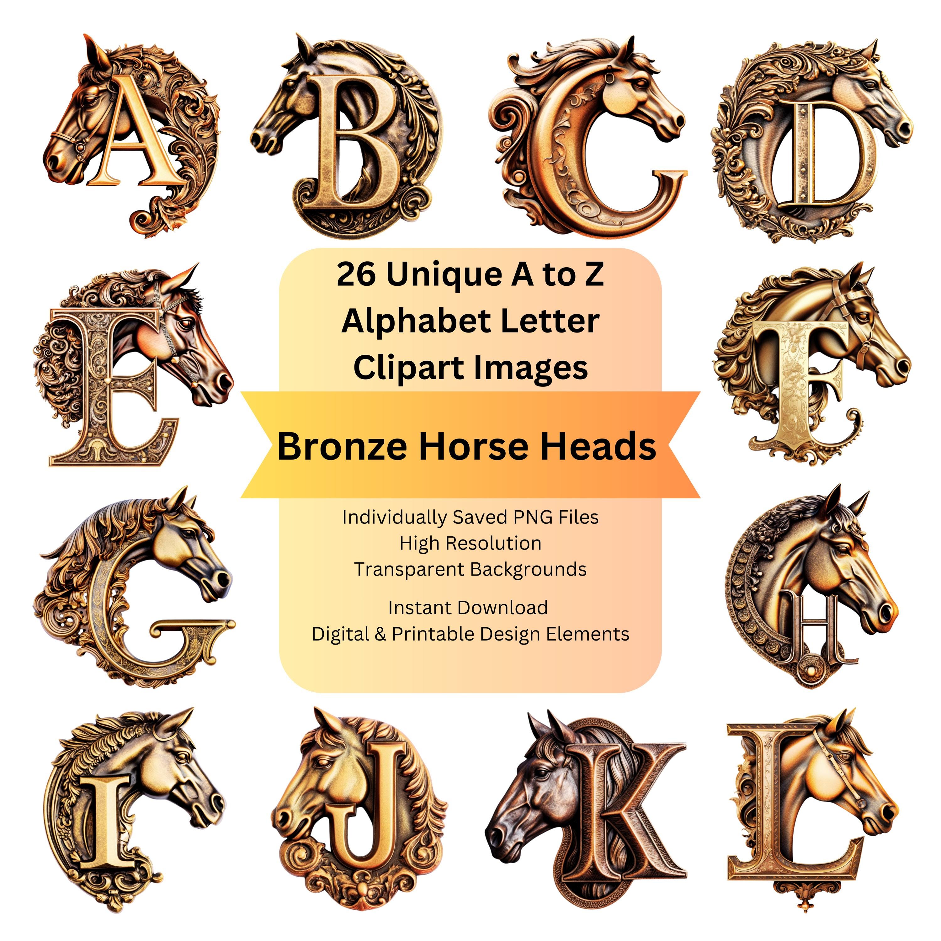 Horse Clipart Alphabet: Bronze Western Letters PNG (digital Download ...